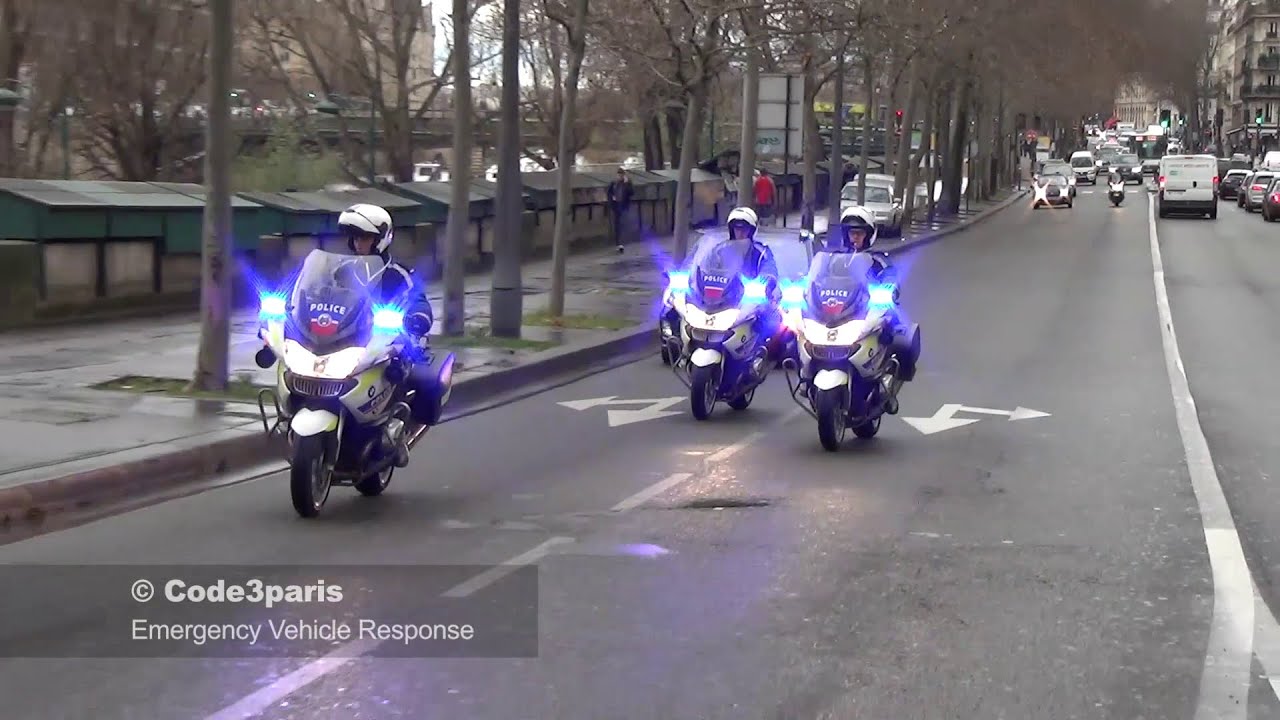 Police Motorcycles Responding Lights and Sirens to Emergencies in Paris ...