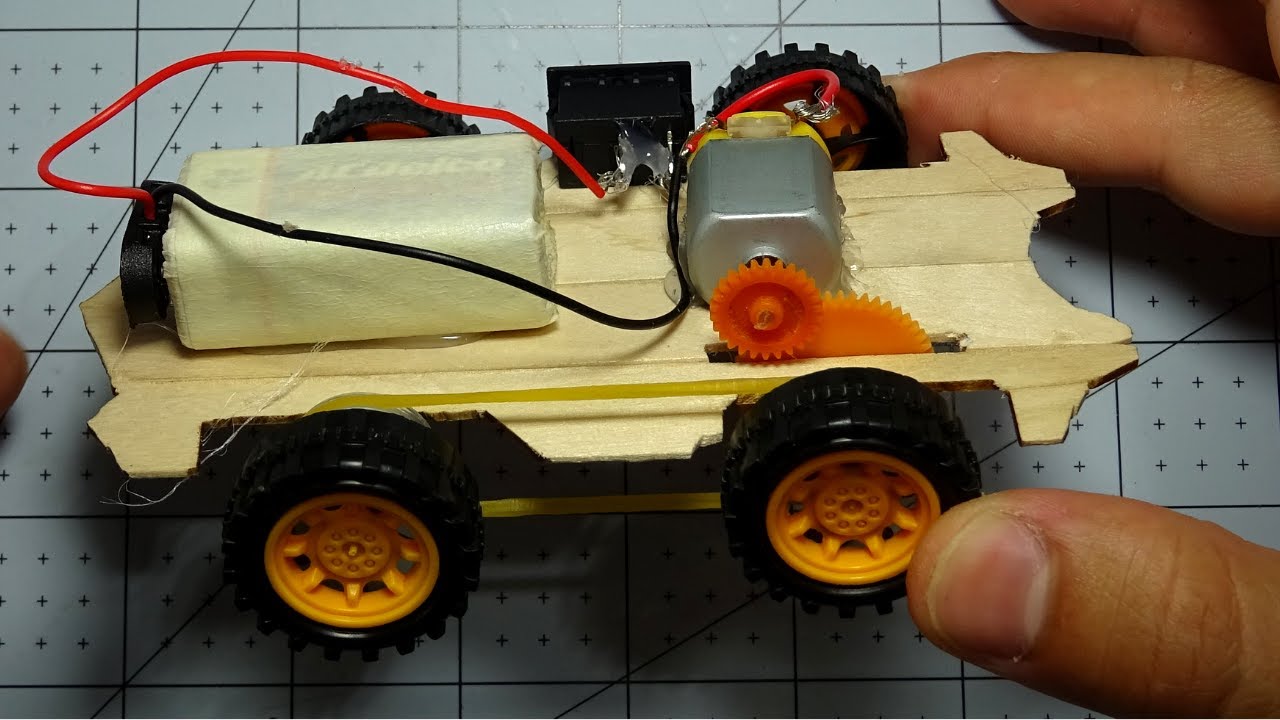 STEP BY STEP 4X4 DC MOTOR CAR | HOW TO MAKE A VERY SIMPLE BATTERY CAR ...
