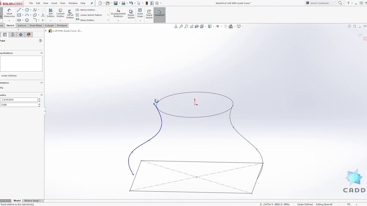 SolidWorks Tutorial for Beginners #50 - How to Create Loft With Guide ...