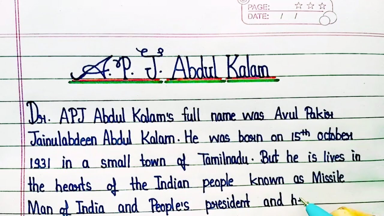Write an essay on APJ abdul kalam in English|| Essay writing on APJ ...