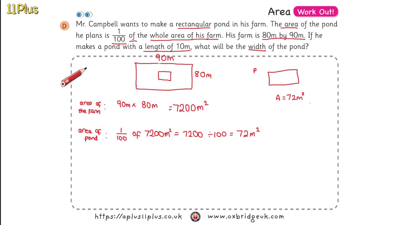 FREE Maths Lesson 11 Plus Style Problem solving Question topic AREA free-maths-lesson-11-plus-style-problem-solving-question-topic-area