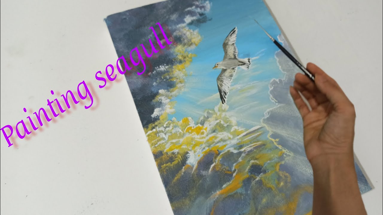 Acrylic painting a flying seagull in the sky | How to draw a seagull ...