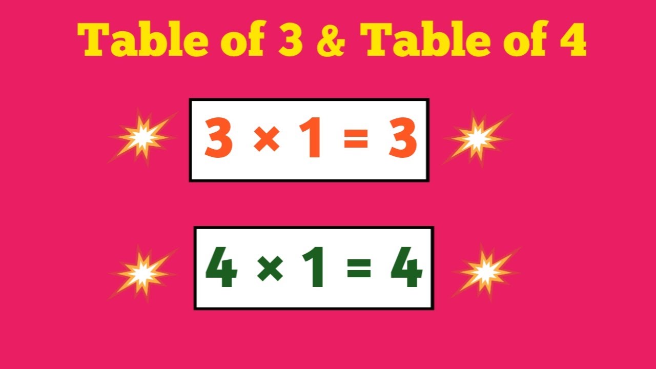 Table 3 | Table 4 | 3 × 1 = 1 | 4 × 1 = 4 | Tables of 3 & 4 - YouTube