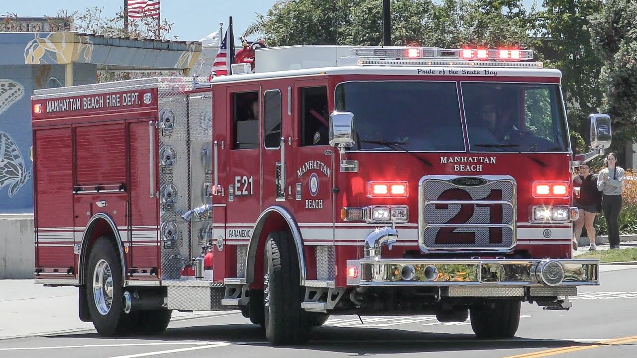 Manhattan Beach Fire Dept. Engine 21 & Manhattan Beach Police - YouTube