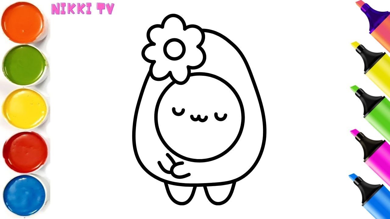 Cute Avocado Drawing, Painting, Coloring for Kids & Toddlers | How to ...
