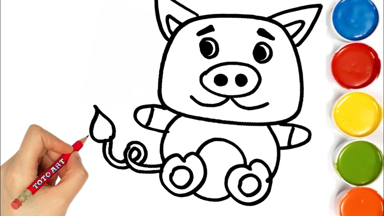 How to draw Cute pig -Colouring for Kids & Toddlers |Draw, Paint and ...
