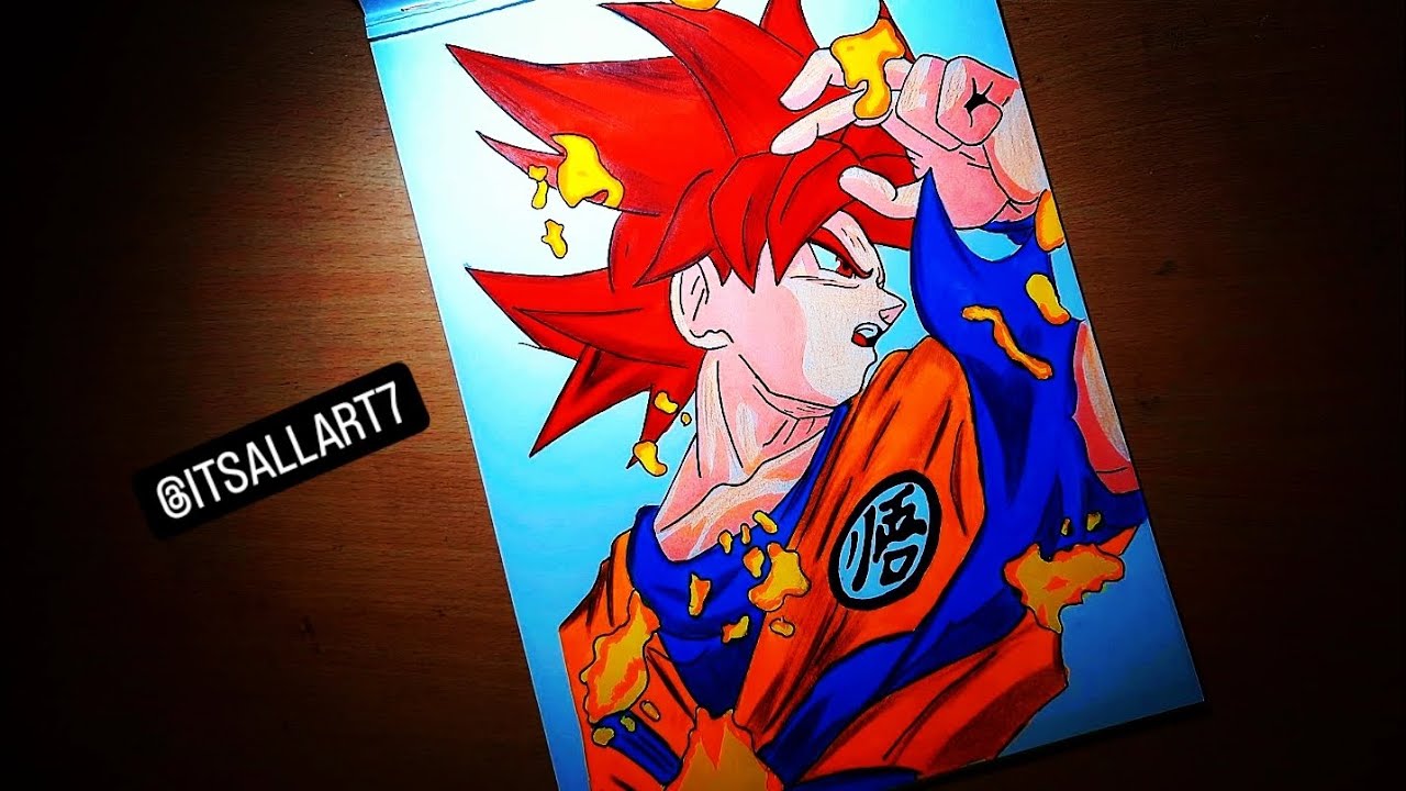 Drawing - goku super saiyan god red full body//speed drawing - goku ...