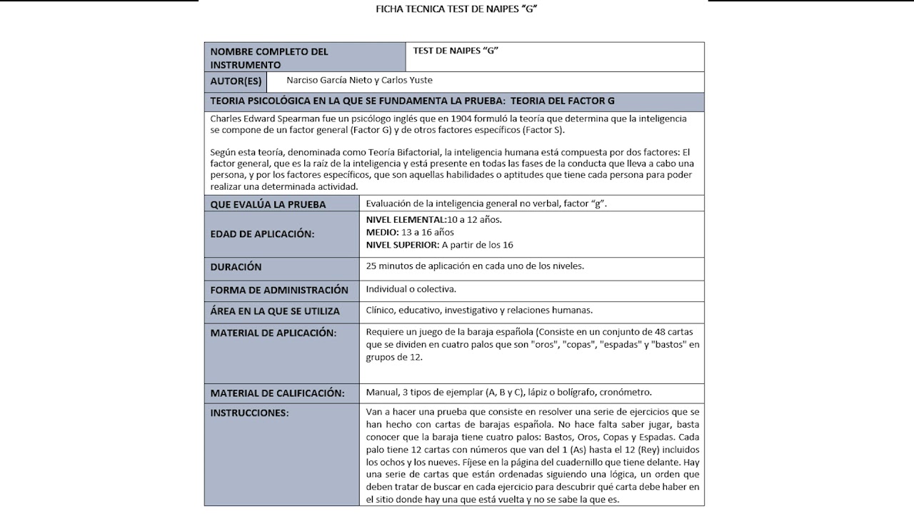 Trabajo final, ficha técnica test de Naipes y de Moca - YouTube