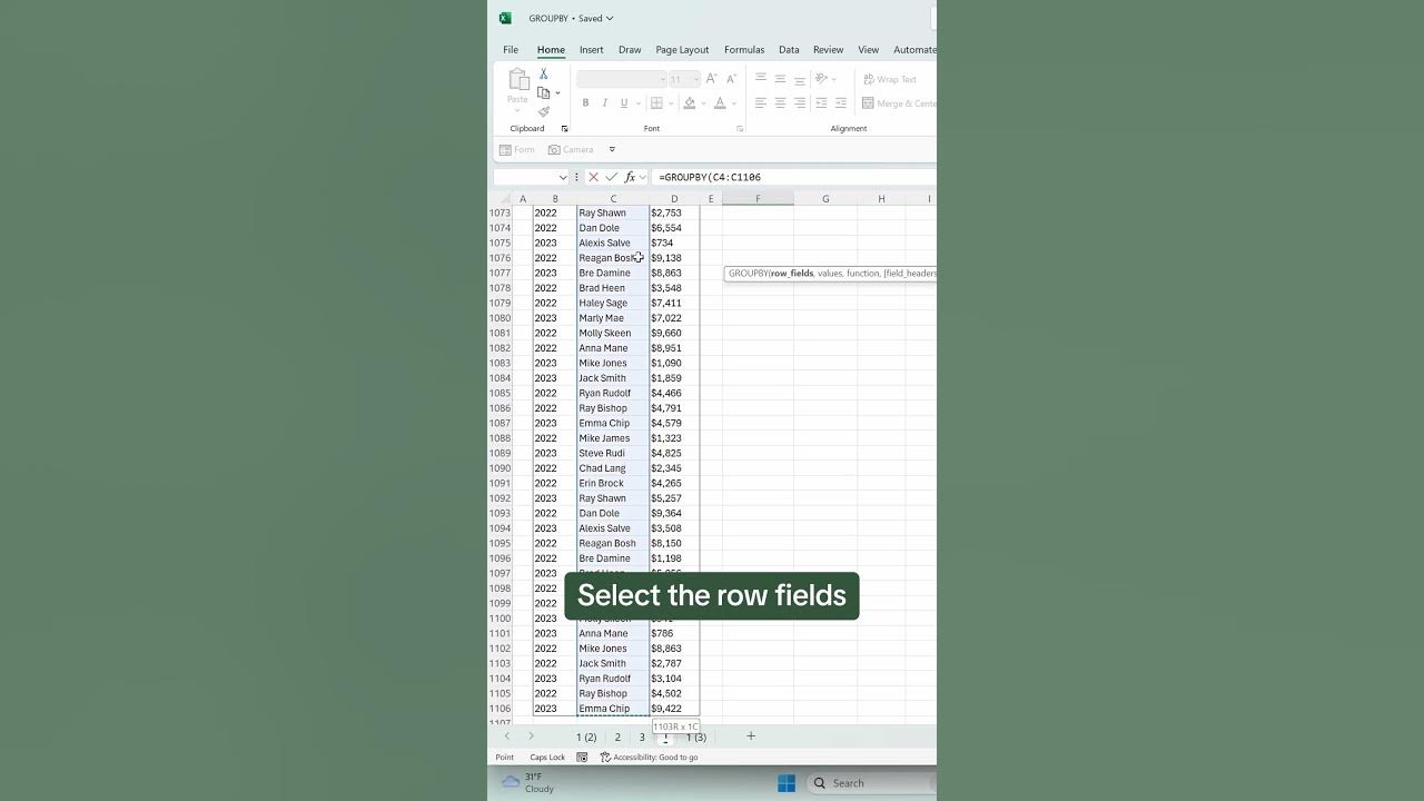 Groupby Function In Excel Excel Exceltips Groupby Excelfunctions Youtube