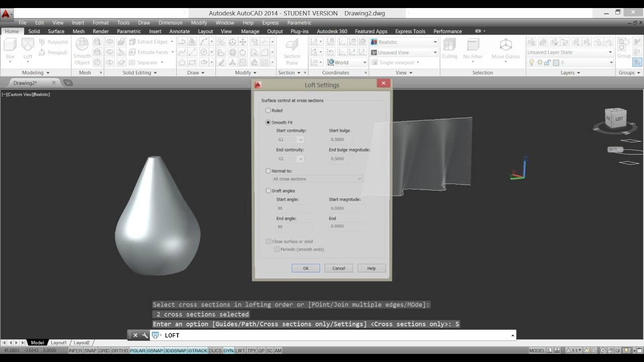 How to do the LOFT command in Autocad 3d - YouTube