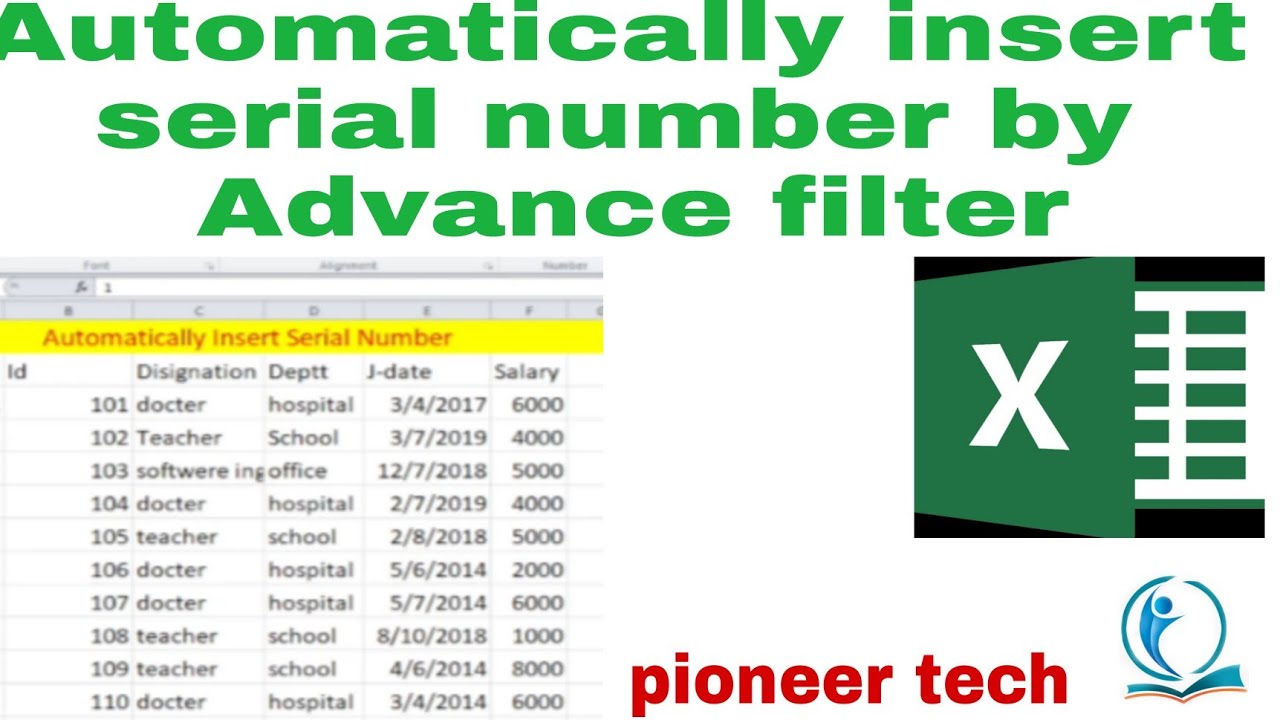 Automatically Insert Serial Number To Advance Filter YouTube Automatically Insert Serial Number To Advance Filter YouTube