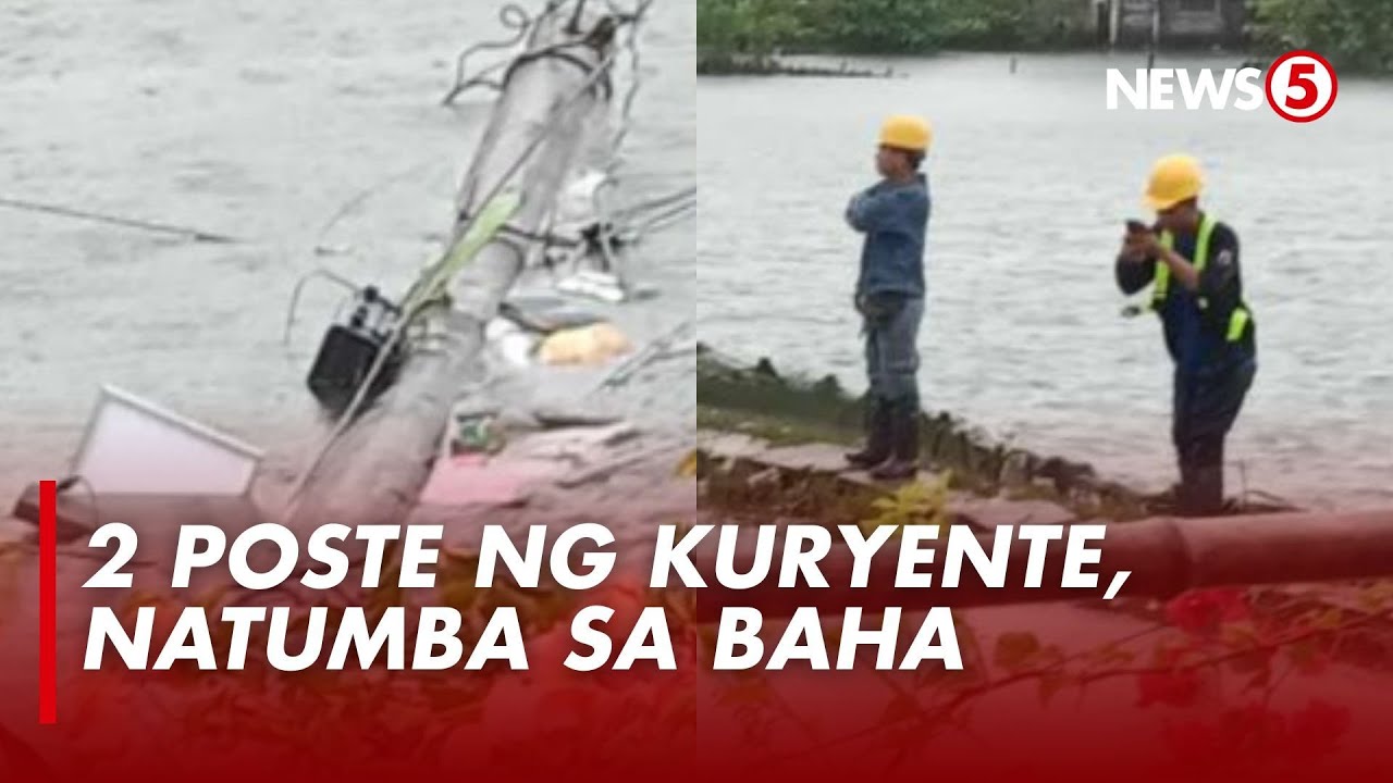 2 poste ng kuryente, natumba sa baha sa Bulacan - YouTube