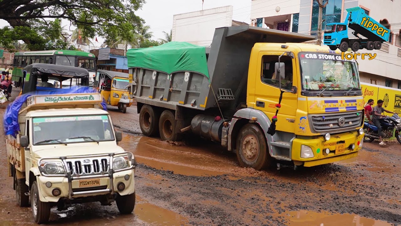 BharatBenz Tipper Lorry Vs Potholes dirty | Lorry videos | Truck videos ...