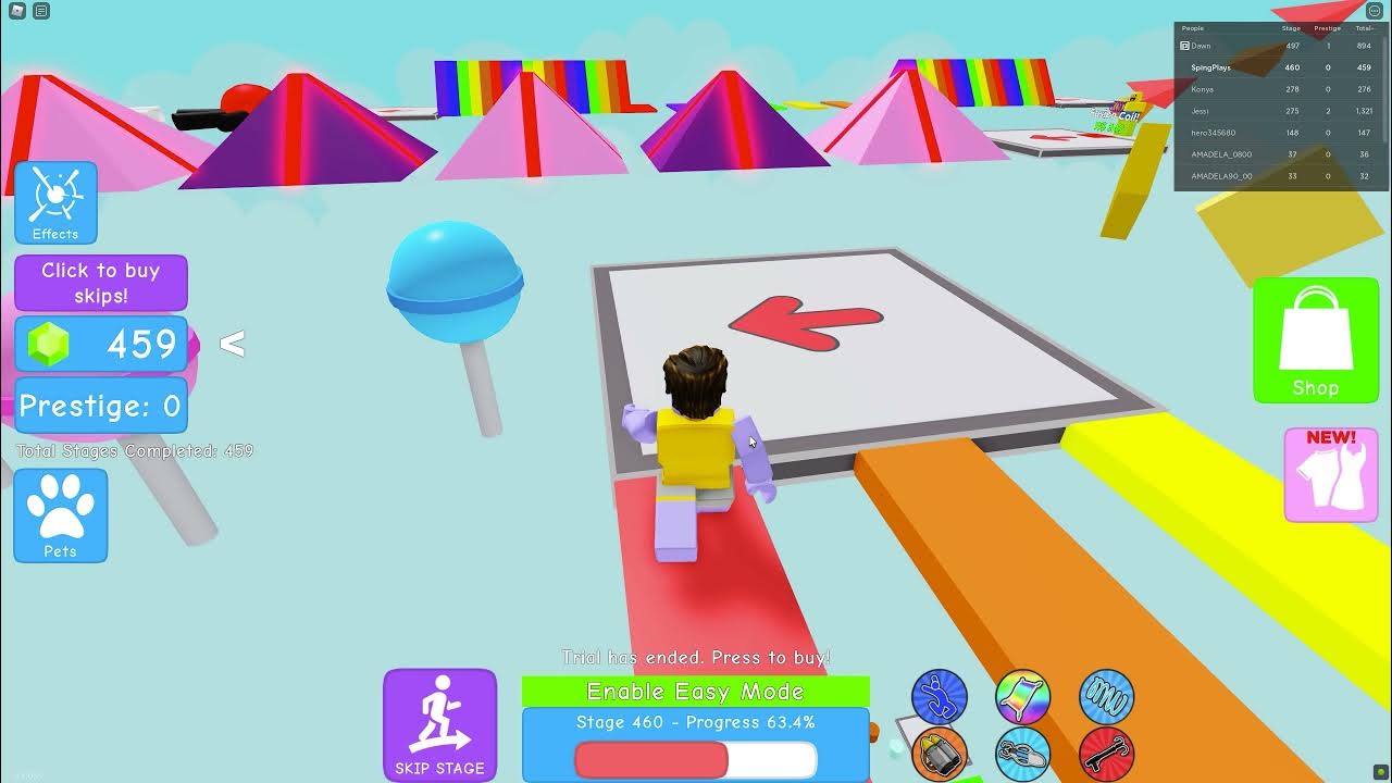 Roblox Mega Easy Obby 725 Stages Stage 400 499 Youtube