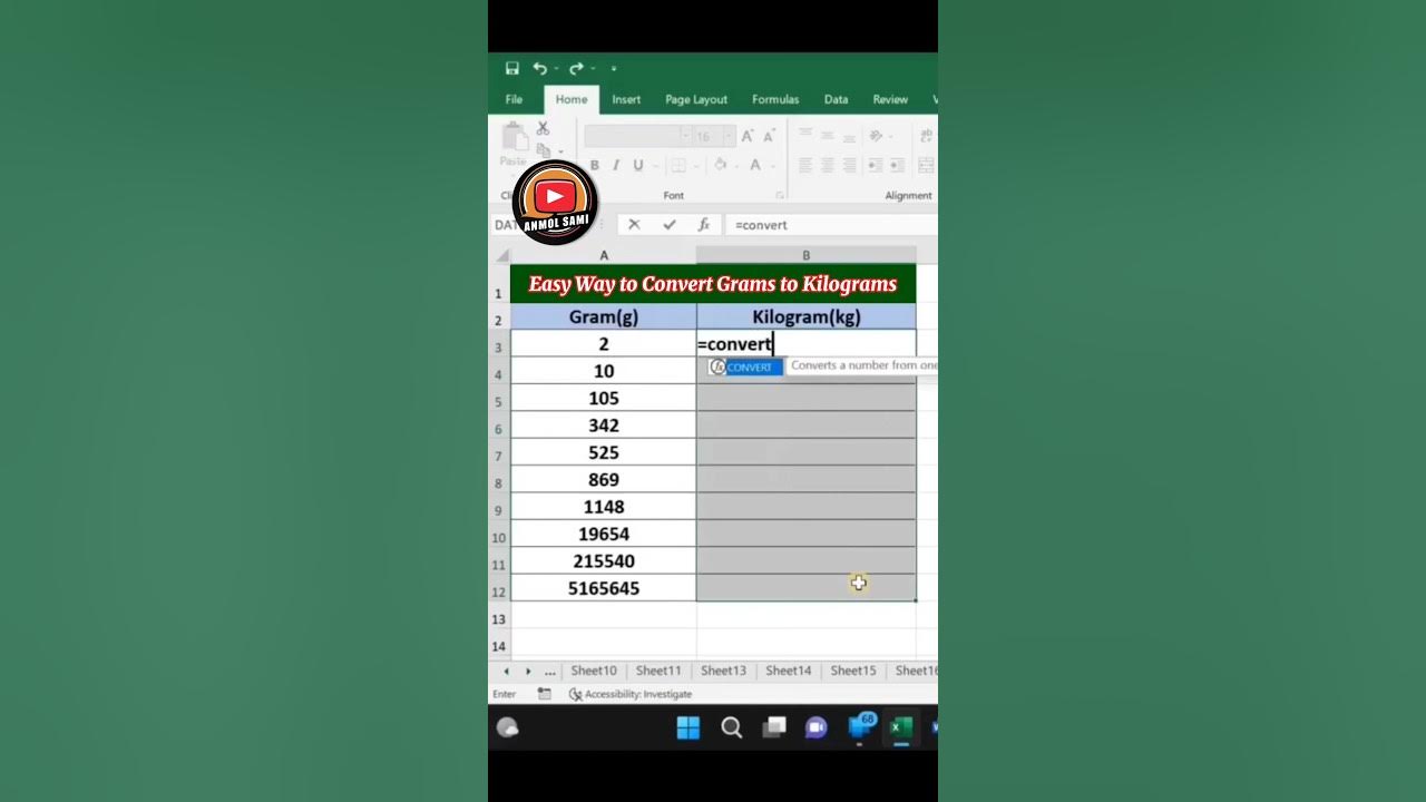 Excel Tips & Tricks | Easy Way to Convert Grams to Kilograms in #Excel #exceltips #exceltutorial ...