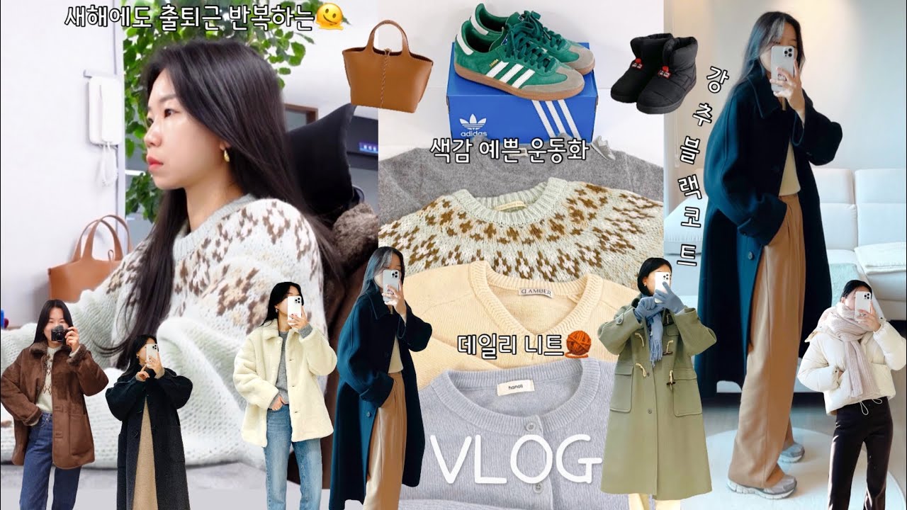 Vlog 직장인브이로그 데일리룩 색감 예쁜 운동화와 니트🧶기본 블랙코트 추천🖤간식쟁이 직장인 일상 출근룩 패션하울