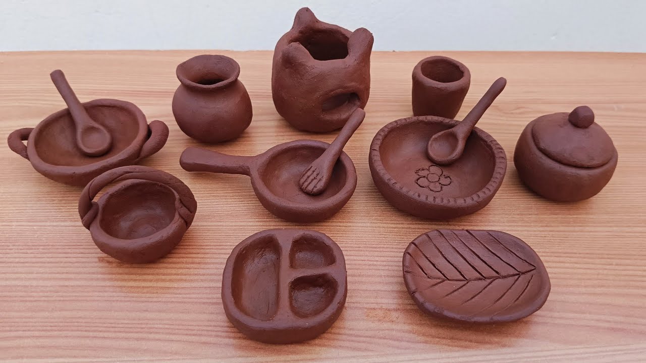 How to make miniature cooking set with clay/ miniature stove - YouTube
