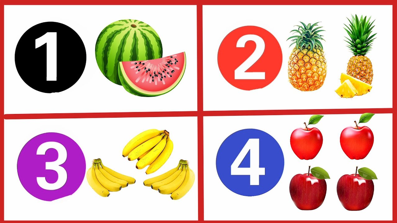 Learn 1 to 10 Numbers & Fruit Names | 123 Number Names | 1234 Counting ...