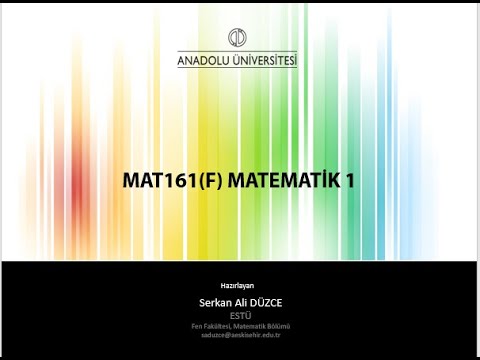 MAT161F Matematik 1 - 8.Hafta - DERS 2 -  Türev konusuna giriş