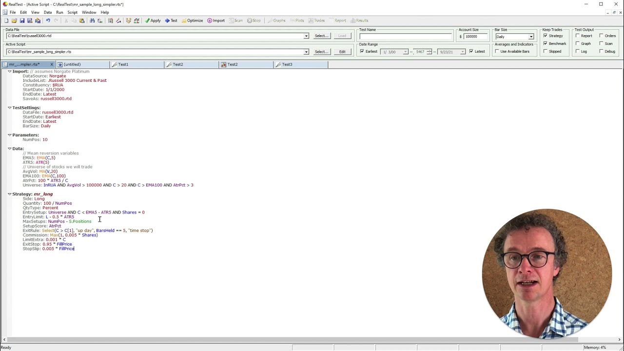 RealTest Tutorial 5 - Developing a Mean-Reversion Strategy - YouTube