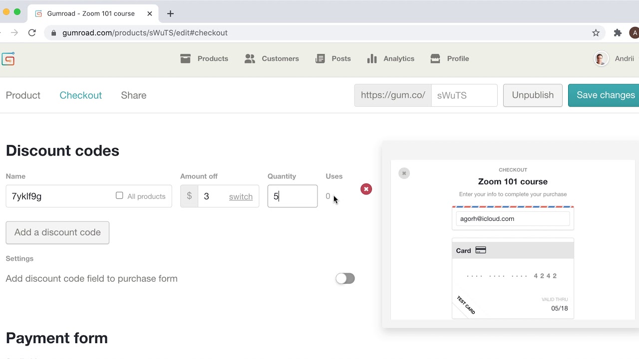 How To ADD DISCOUNT CODE In GUMROAD YouTube