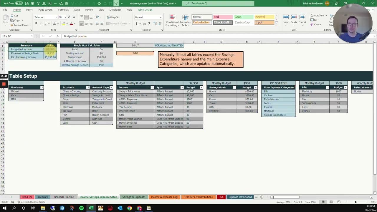 Initial Set Up | thepennytracker | Excel Personal Budget - YouTube