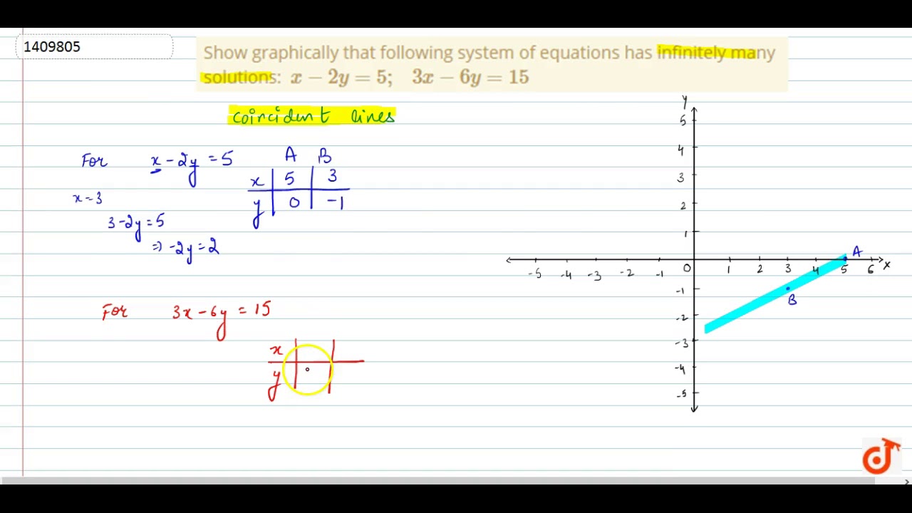 Show graphically that following system of equations has infinitely many ...