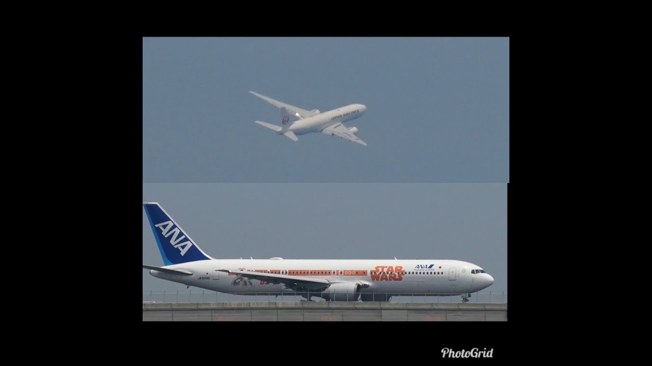 B6 B7二機の離陸 日本航空 Boeing 777-246/ER 全日空 Boeing 767-381/ER Take-off HANEDA ...