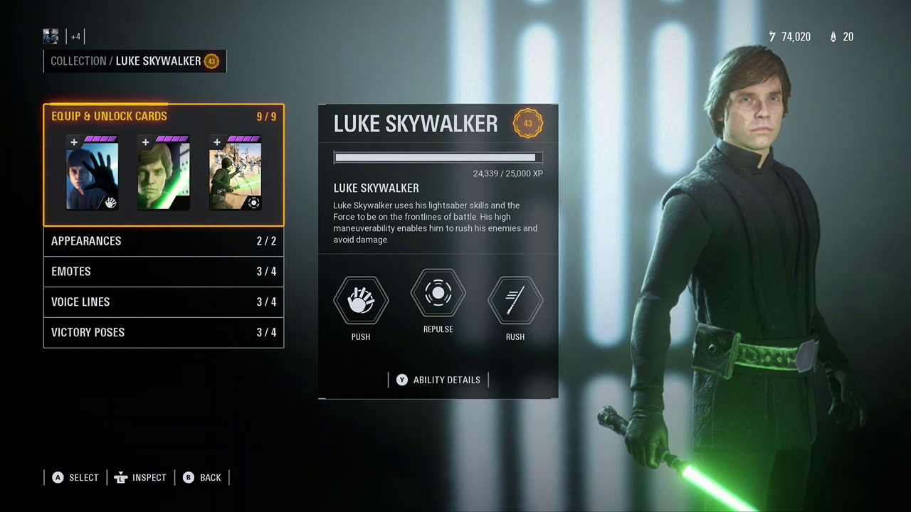 Luke Skywalker Emotes/Voice Lines/Victory Poses - YouTube