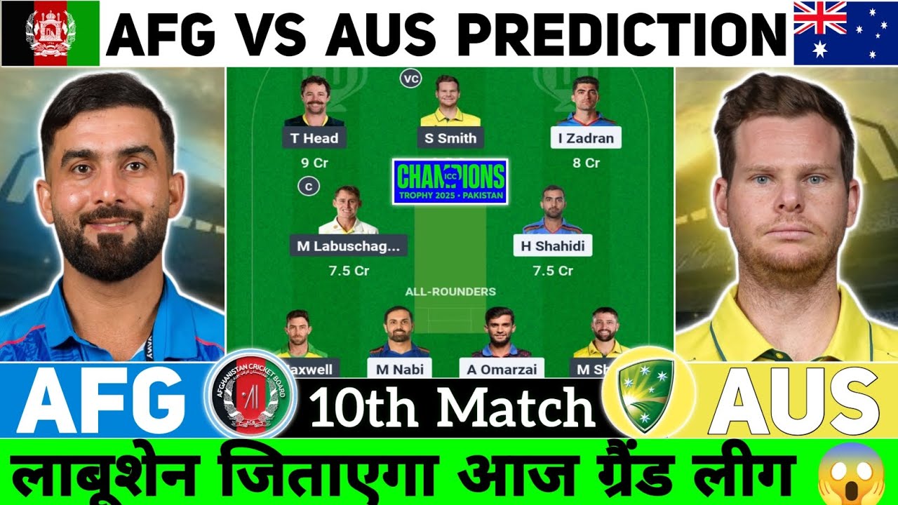 AFG vs AUS Prediction, AFG vs AUS Champion Trophy Prediction, AFG V AUS ...