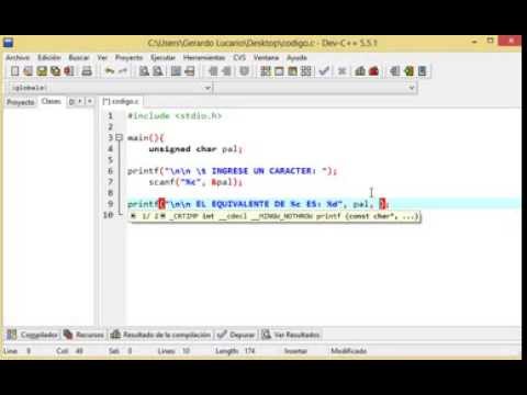 Equivalente de un carácter en Ascii. En lenguaje c - YouTube