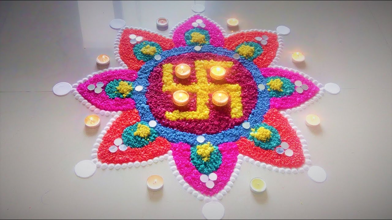 Diwali and Navratri Special Rangoli Design Using Crystal Salt Colors ...