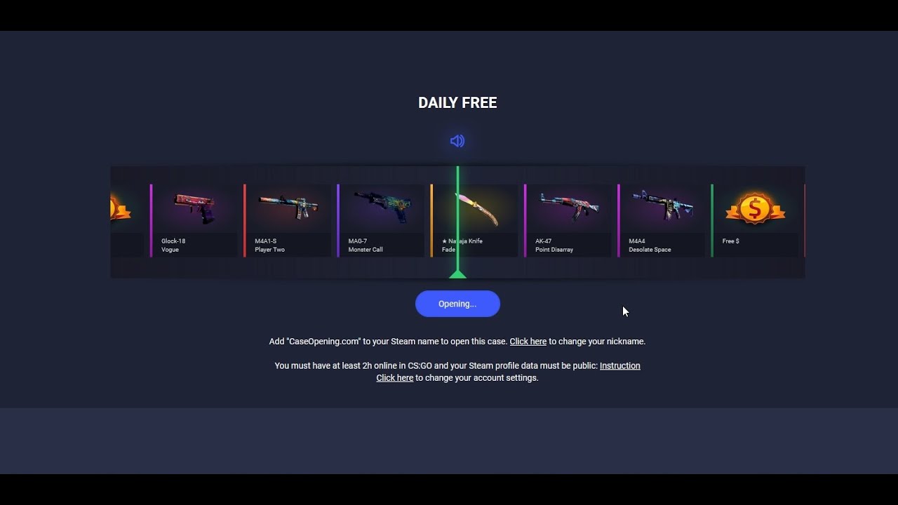Unboxing Knife on CSGOCASES.COM daily free spin case - YouTube