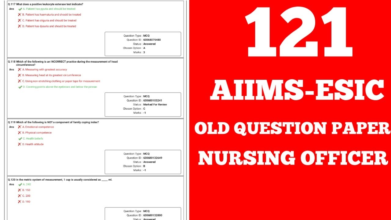 AIIMS- ESIC OLD QUESTION PAPER PART 121//RRB//MRB//DSSB//NIMHANS//BHU ...