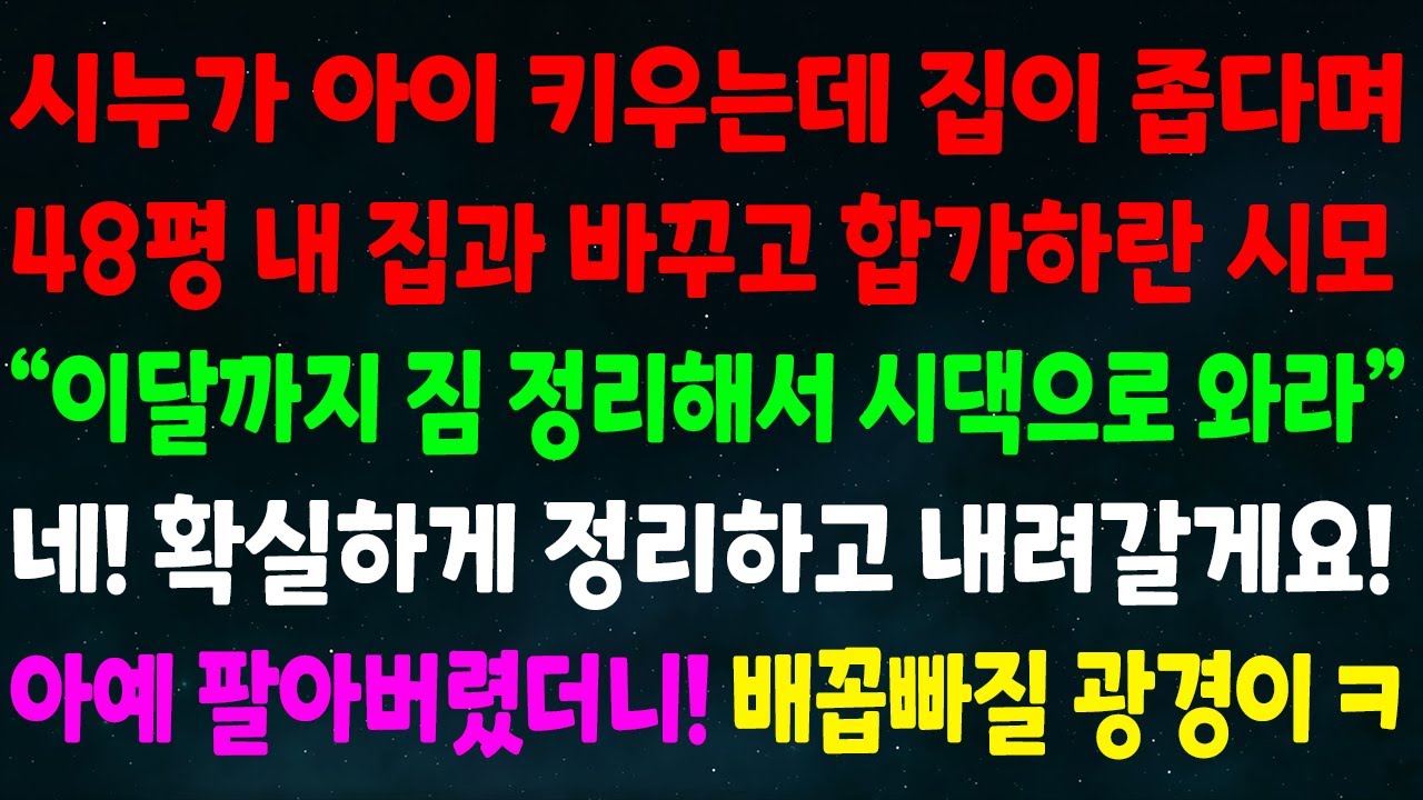 반전신청사연 시누가 애 키우기 집이 좁다며 48평 내 집과 바꾸고 합가하란 시모 이달까지 정리해서 시댁으로 와라 확실하게