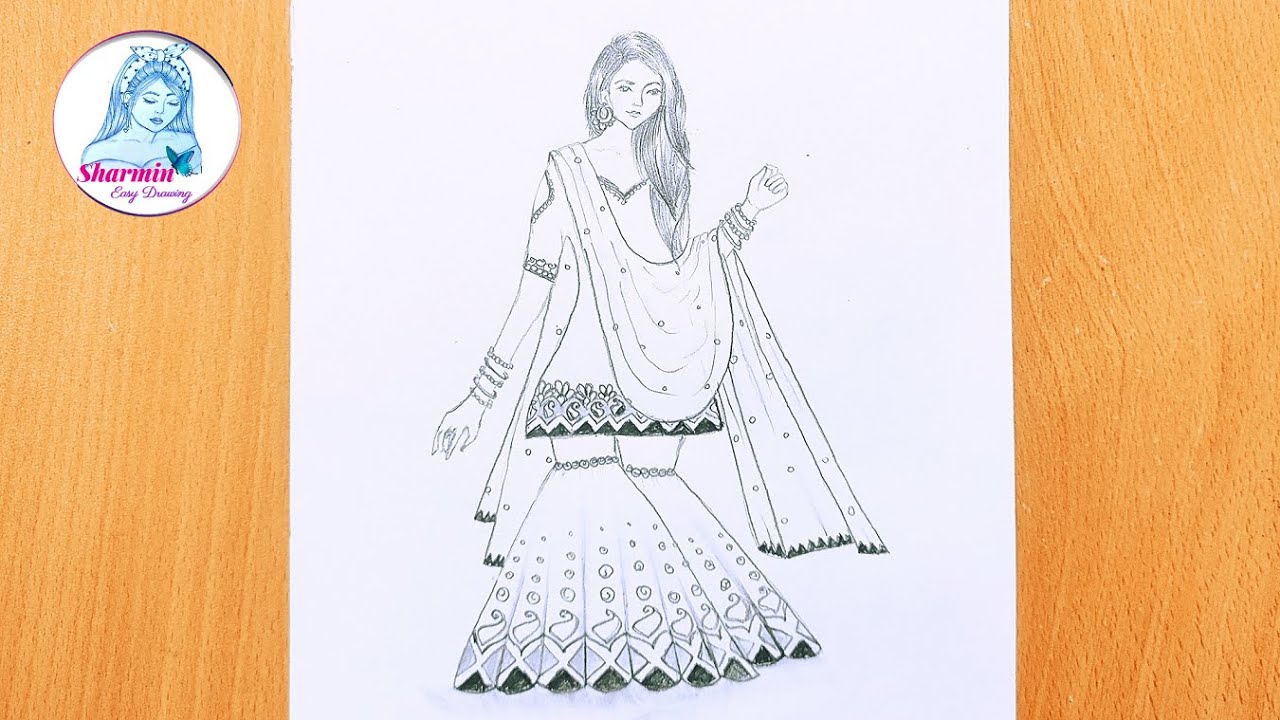 How to draw a Girl wearing Traditional Sharara dress | Mandala art ...