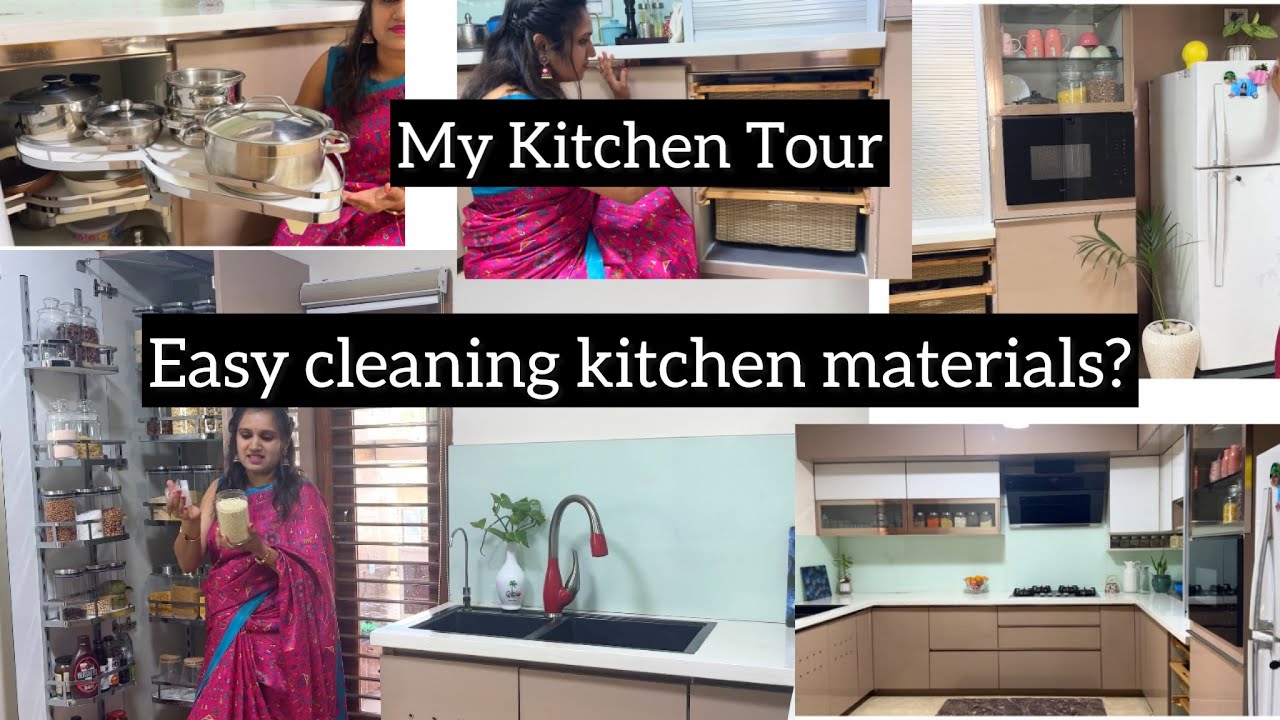 Modular Kitchen Tour /Best cleaning Materials for kitchen /New kitchen ...