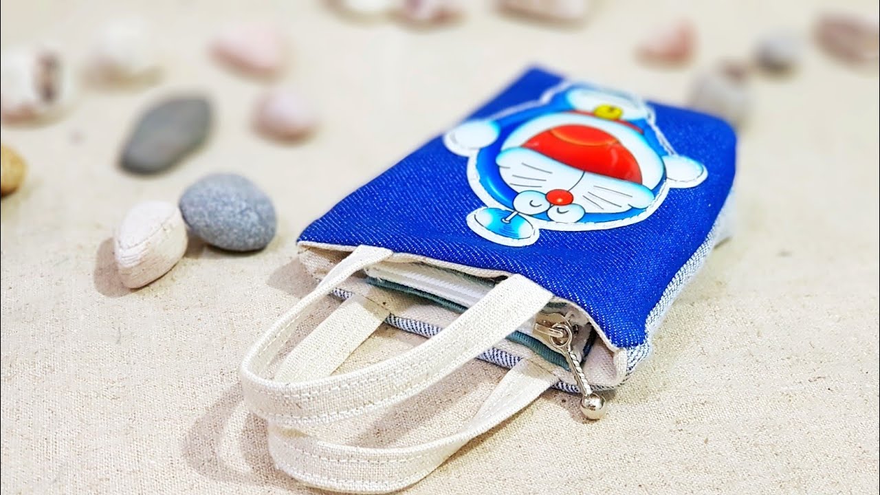 How to make Kawaii Doraemon mini bag with zipper - YouTube