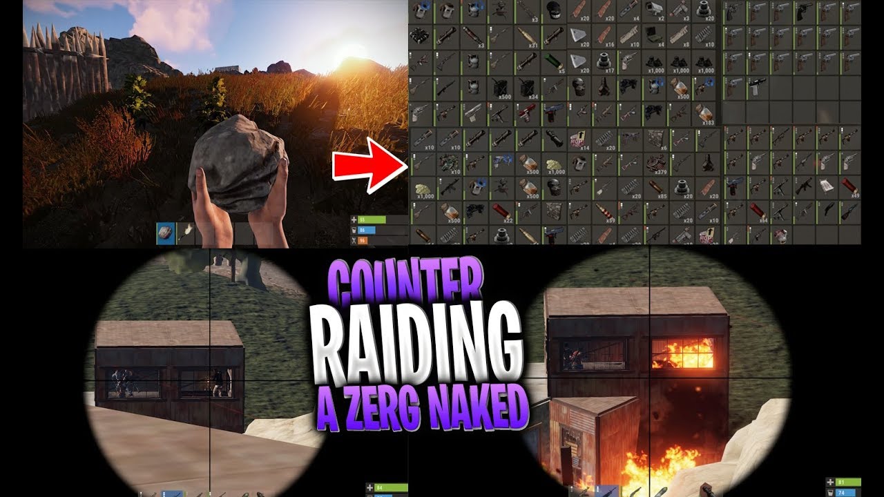 Rust counter raiding a zerg | Naked to 2 M249s, Boxes of guns/kits ...