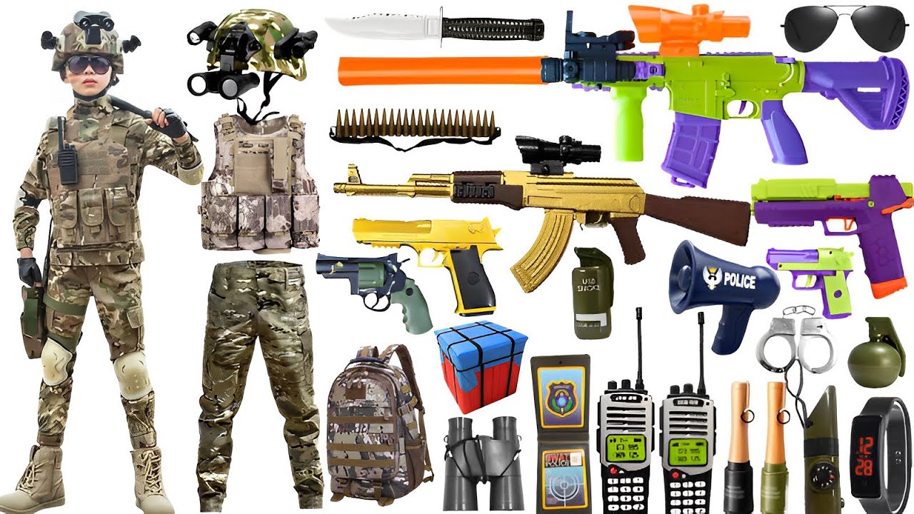 Special police toy set, unboxing video, Golden ak47, Desert Eagle ...