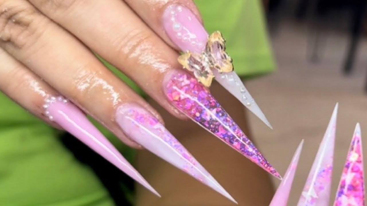 PINK XXL FREESTYLE NAILS | XXL NAILS | EXTRA LONG FREESTYLE | ACRYLIC ...