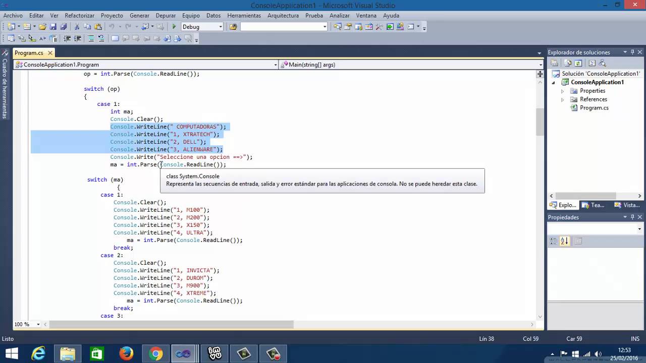 Hacer un Switch dentro de otro (anidado) en C# Console - Submenu Basico ...
