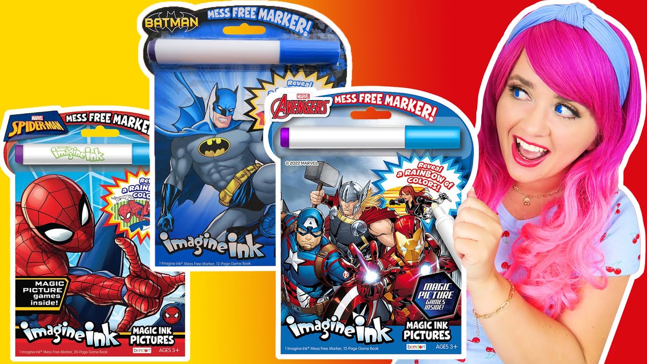Coloring Batman, Spider-Man & Marvel Avengers Magic Ink Coloring ...