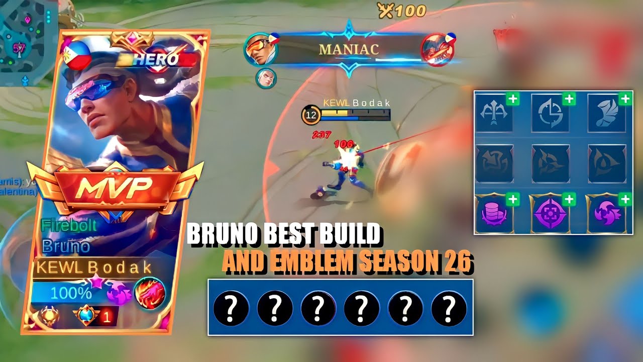 RECOMMENDED BRUNO BEST BUILD AND EMBLEM SEASON 26 - MLBB - YouTube