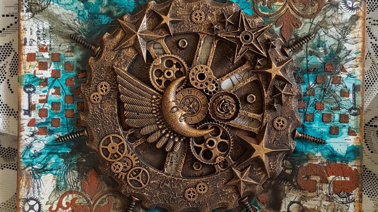Industrial / Steampunk wooden panel w/ Finnabair products - YouTube