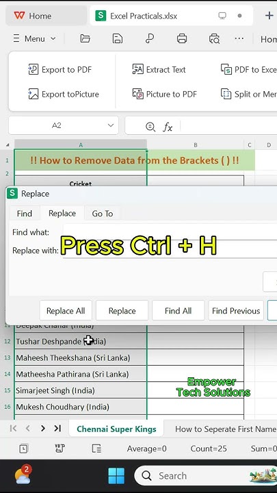 How to Remove Data from the Brackets in MS Excel | #excel #exceltips #exceltricks #exceltutorial ...