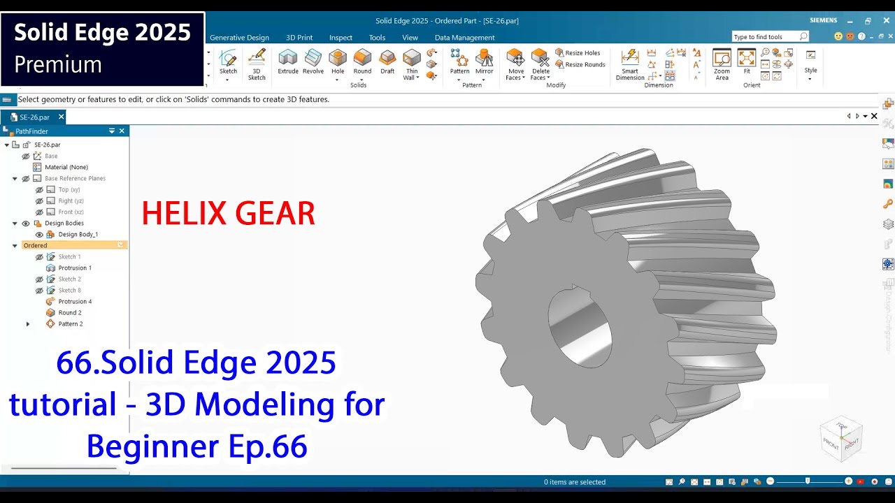 Solid Edge 2025 tutorial - 3D Modeling for Beginner Ep.66 HELIX GEAR ...