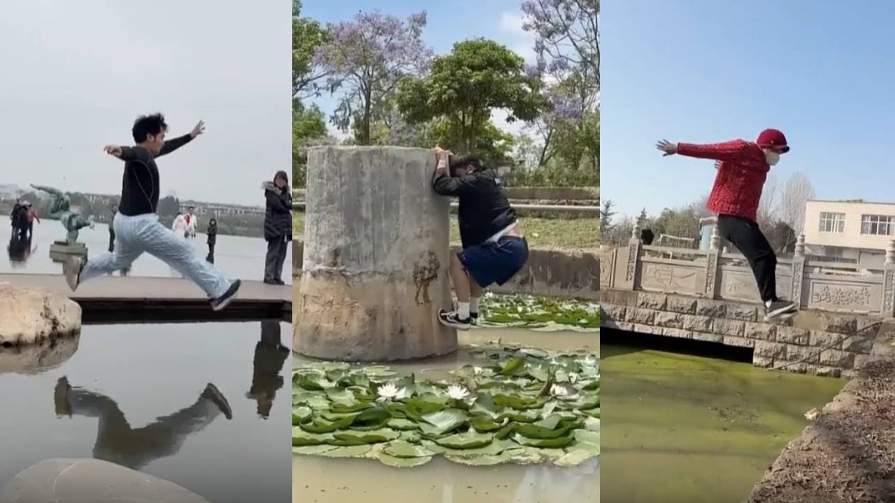 Ordinary people crossing the ditch vs. grandma crossing the ditch - YouTube