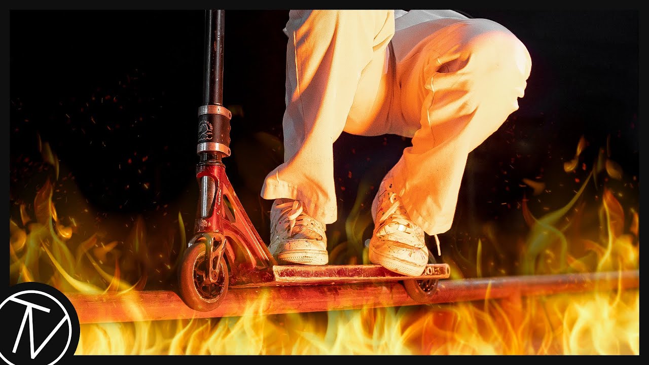 Grinding a rail on FIRE | The Vault Pro Scooters - YouTube