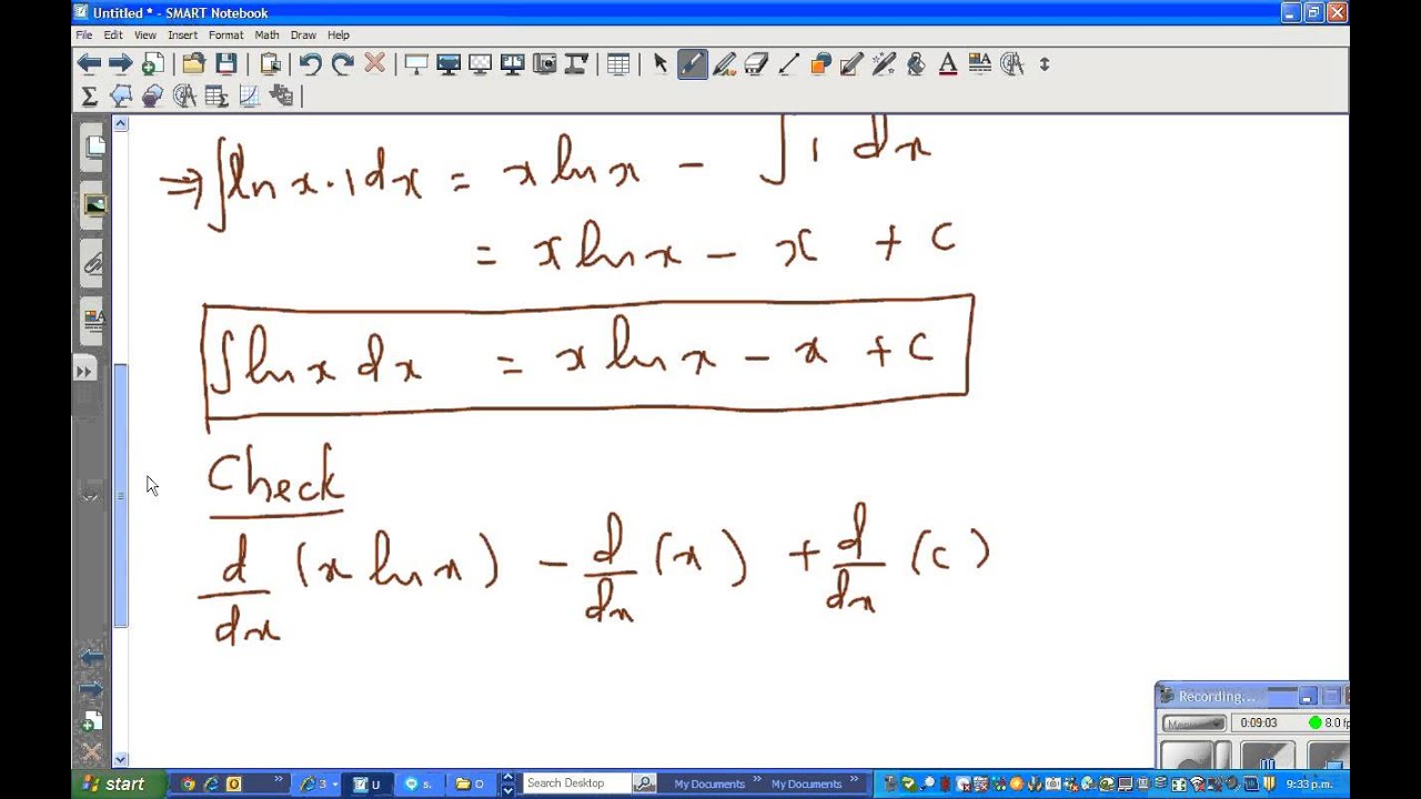 integrating by parts of integral of lnx and e^xSinx - YouTube